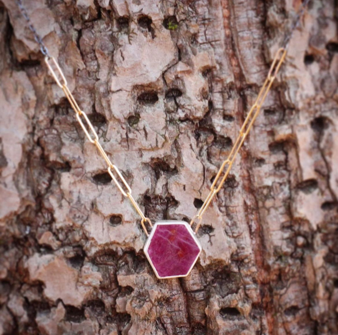 Mixed Metal Hex Raw Ruby Necklace – Cara Wolff Jewelry